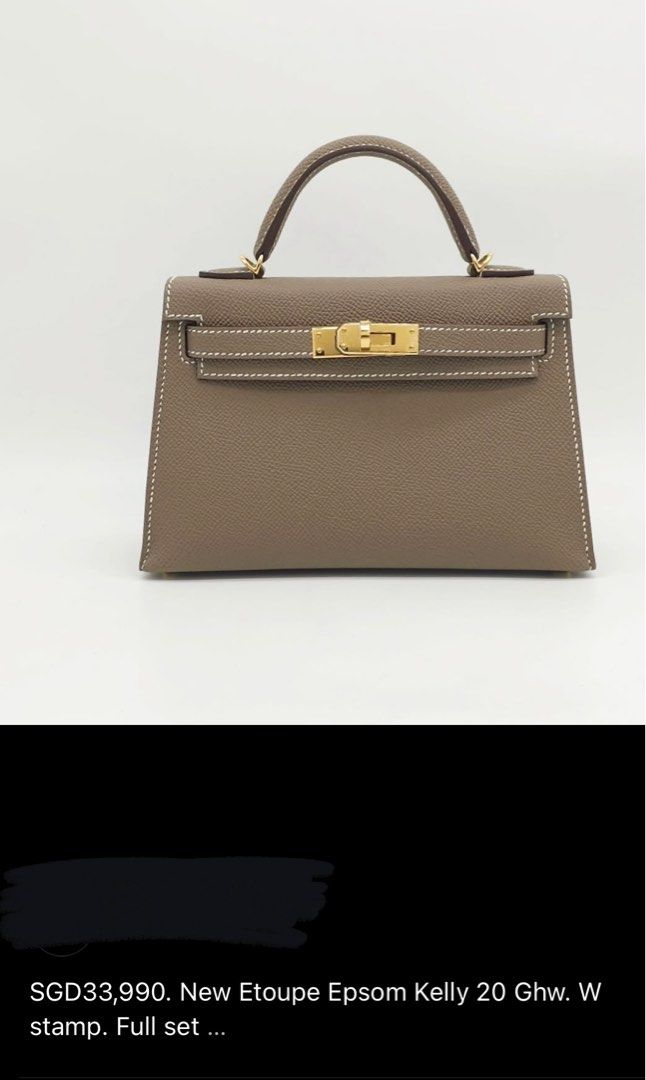 BNIB Hermes mini Kelly 20 Espom Etoupe GHW, Luxury, Bags & Wallets on ...