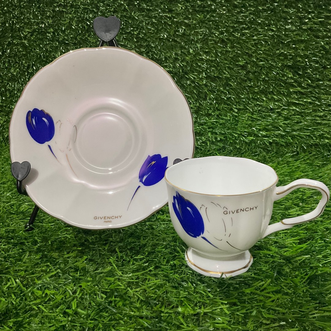 C81 Givenchy Paris Bone China Yamaka Rare Blue Tulip Gold Rim Tea Cup ...