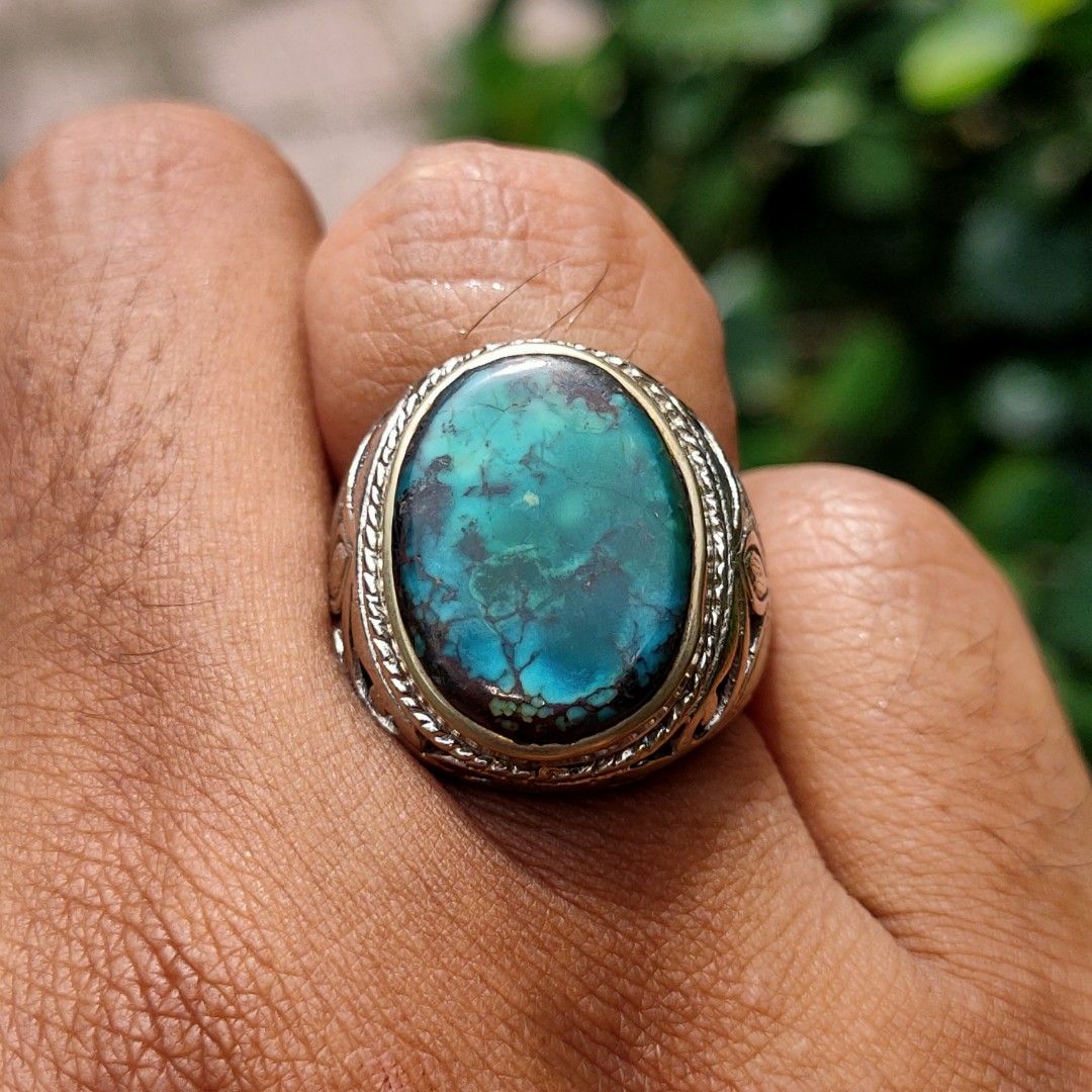 Cincin Batu Akik Pirus Persia Multi Dwi Color Gradasi Biru Royal Blue ...