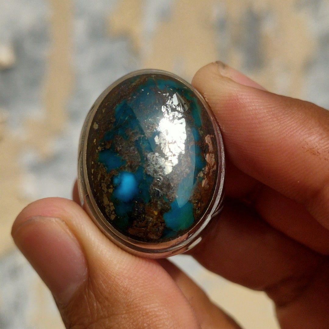 Cincin Batu Akik Pirus Persia Iran Multi Dwi Color Gradasi Biru Tua ...