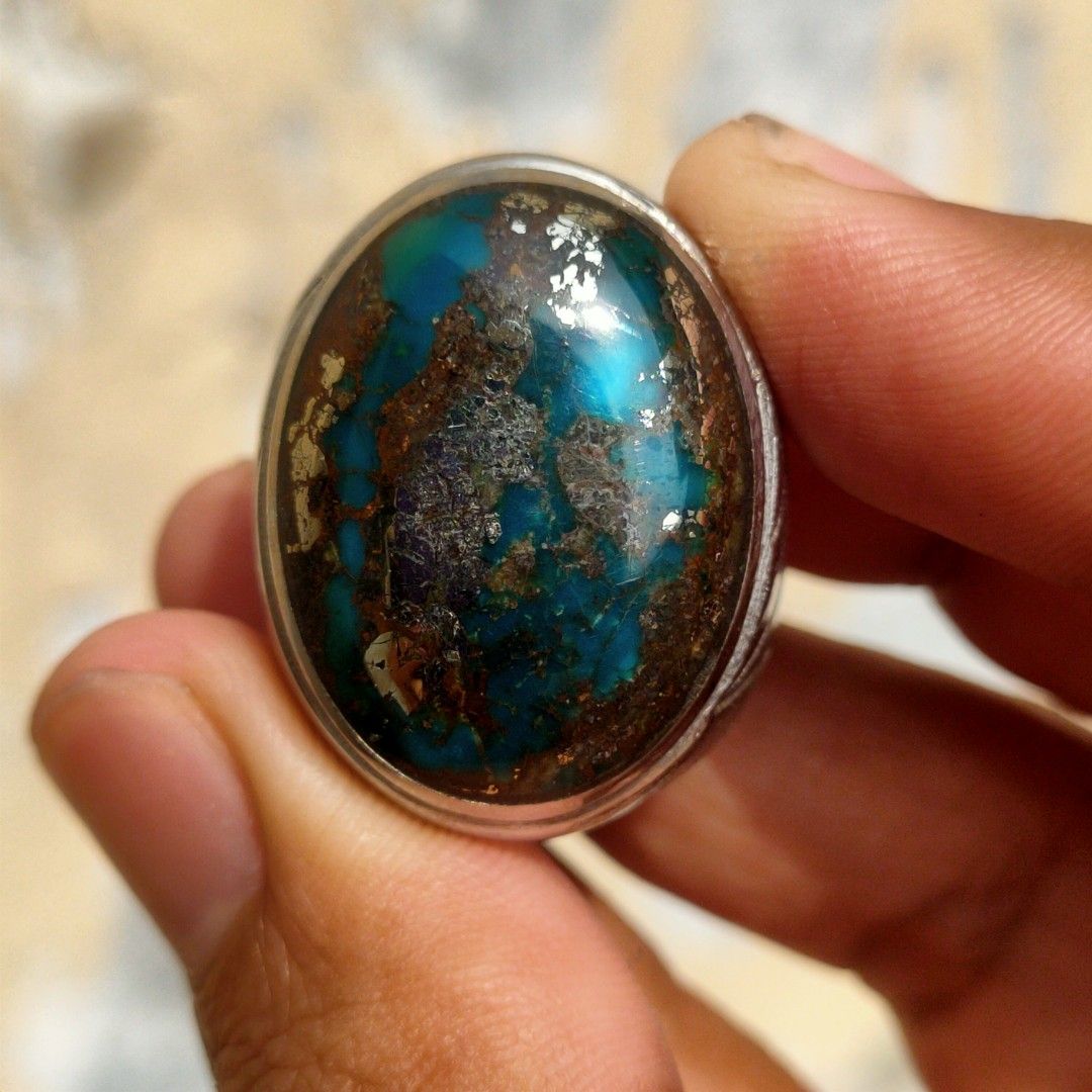 Cincin Batu Akik Pirus Persia Iran Multi Dwi Color Gradasi Biru Tua ...