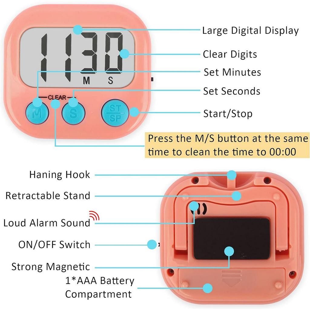 Digital Kitchen Timer Loud Alarm Cooking Countdown Clock Back Stand For ...