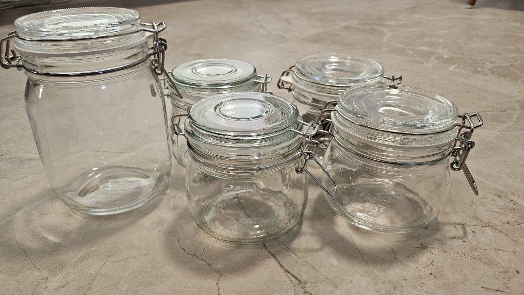 IKEA / DAISO Glass Jars (Set of 5) + Spoons, Furniture & Home Living ...