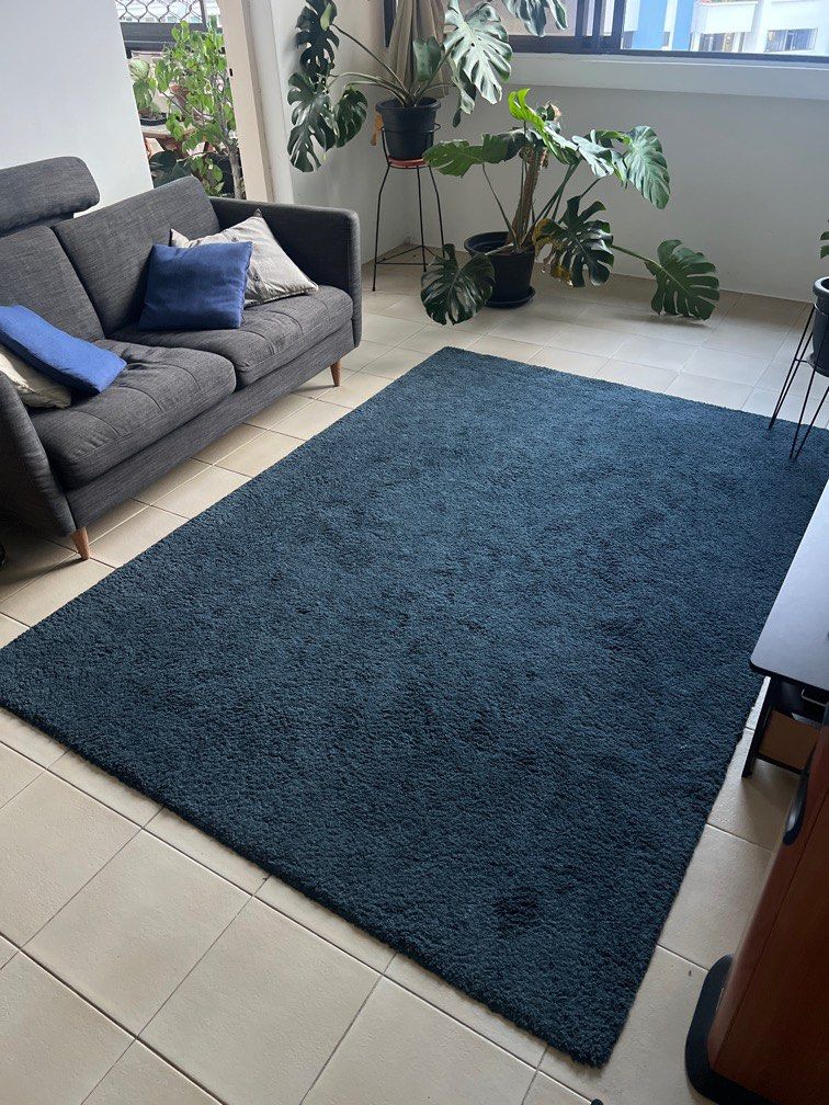 IKEA Dark Blue Rug LARGE 3m x 2m in good condition, Furniture & Home ...
