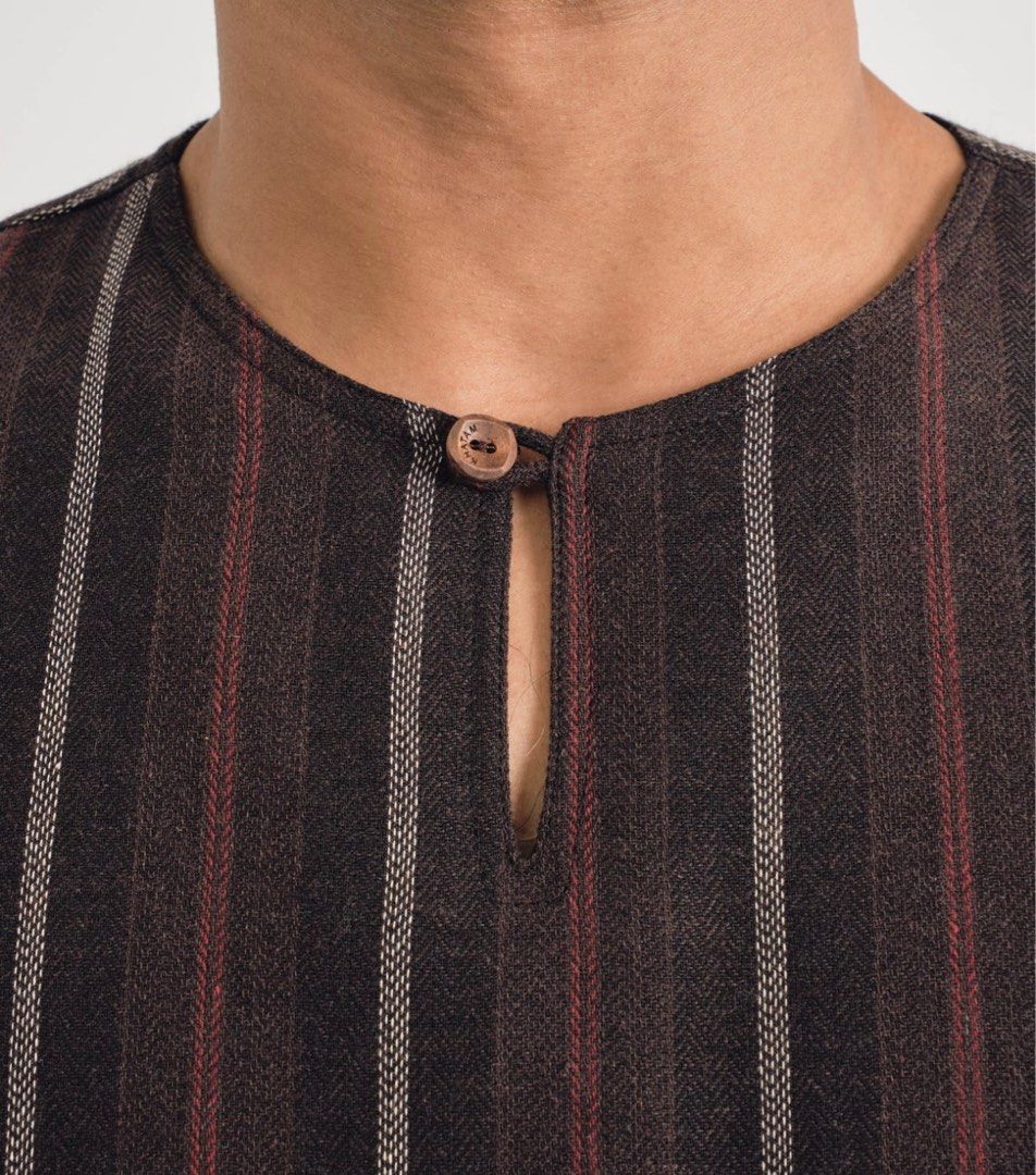 Khatam MANSOOR BACK YOKE TOP - STRIPE UMBER BROWN, Men's Fashion ...