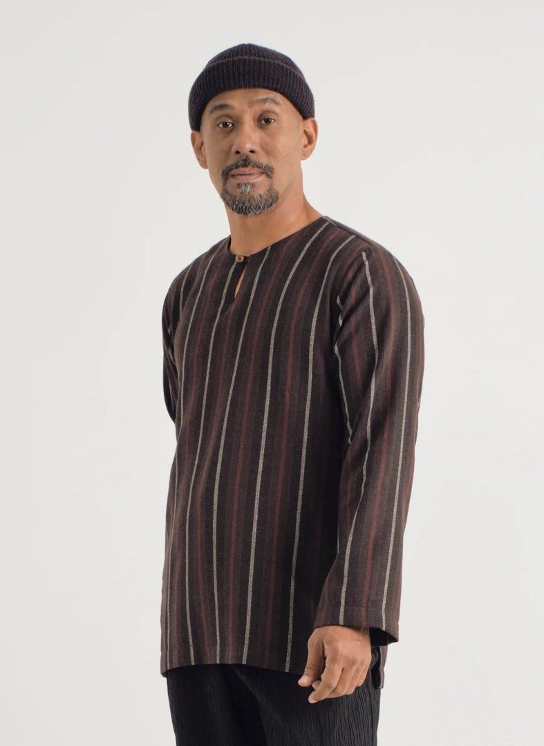 Khatam MANSOOR BACK YOKE TOP - STRIPE UMBER BROWN, Men's Fashion ...