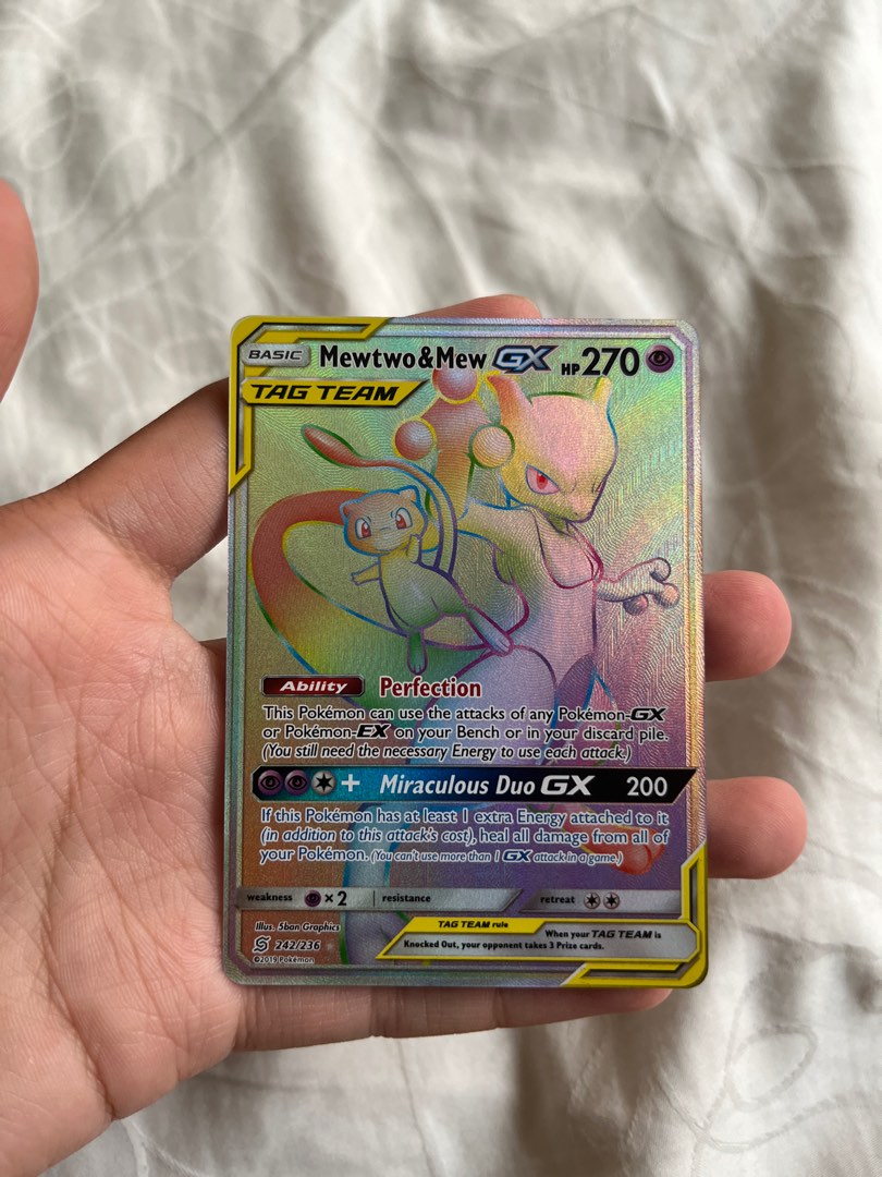 Mewtwo And Mew GX Unified Minds Rainbow Secret Rare 242/236 Pokemon ...