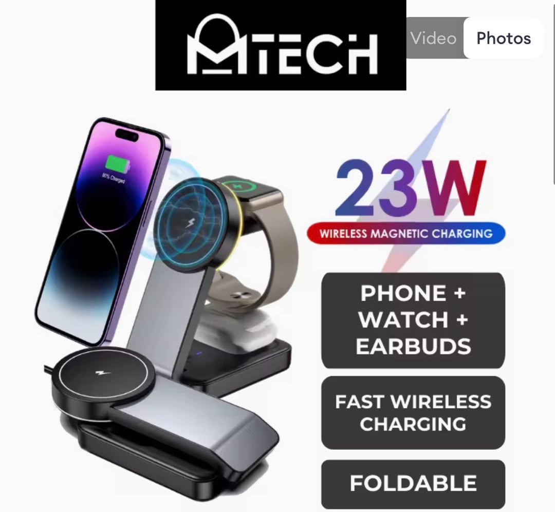 MTech MagTri 3-in-1 Magnetic Wireless Charger for Smartphones, Wireless ...