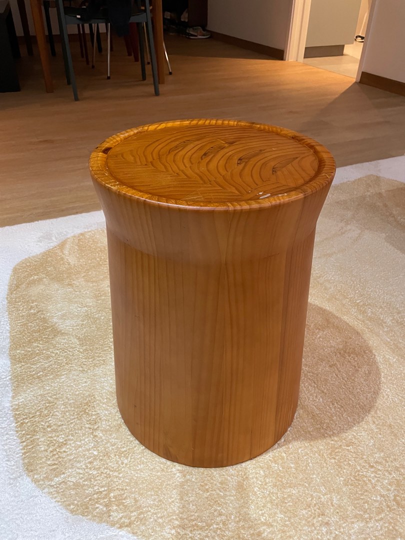 Oak wood colour round stool table, Furniture & Home Living, Furniture ...