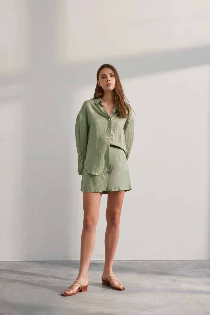 Osn our second nature linen mini skort in green and white, Women's Fashion, Bottoms, Shorts on ...