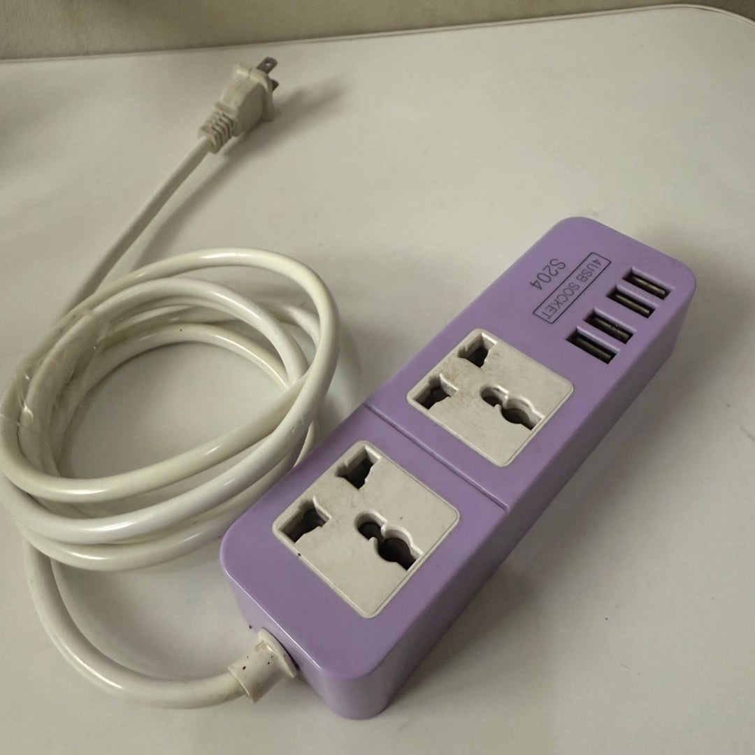 Purple Universal Socket 4 USB Ports 2 British Power Socket Extension ...