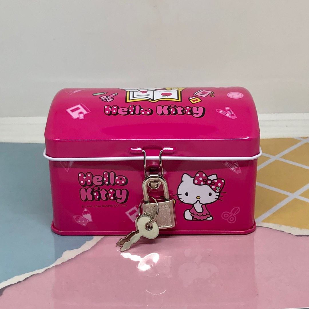 Sanrio Hello Kitty Tin Can Treasure Box with Lock & Key, Hobbies & Toys ...