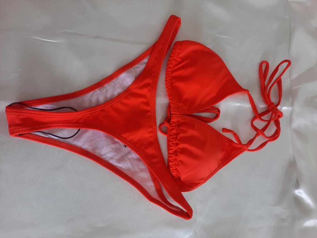 Sexy Red Triangle Bikini Set, Women's Fashion, Swimwear, Bikinis ...