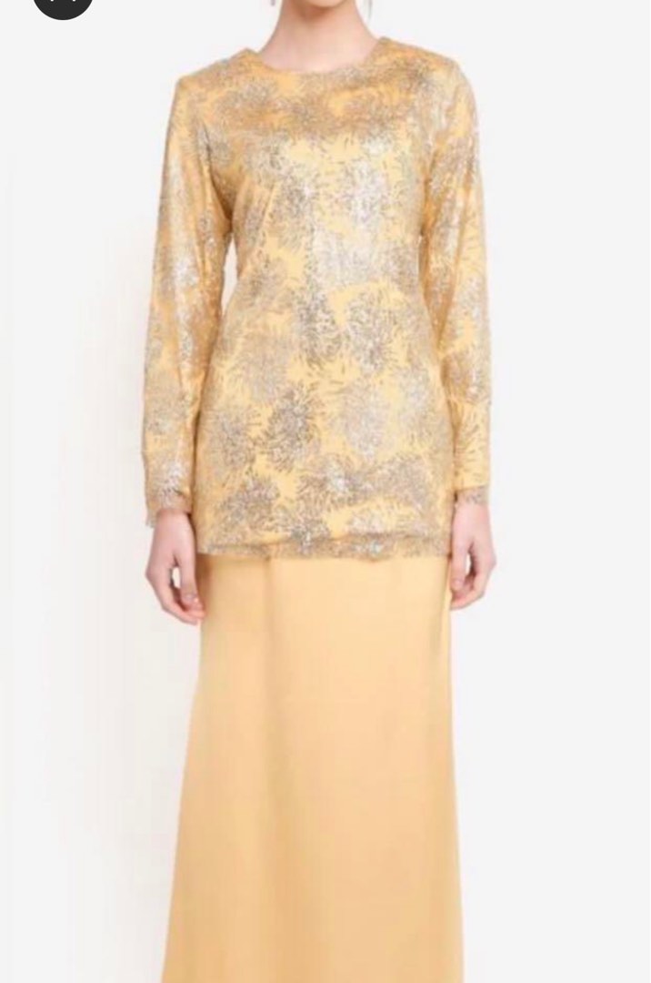 Sireh Pinang Kurung moden lace kuning, Women's Fashion, Muslimah ...