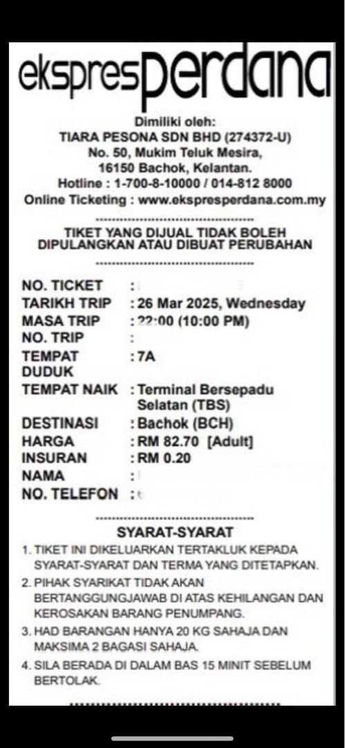 Tiket Bas Raya TBS ke Bachok, Announcements on Carousell