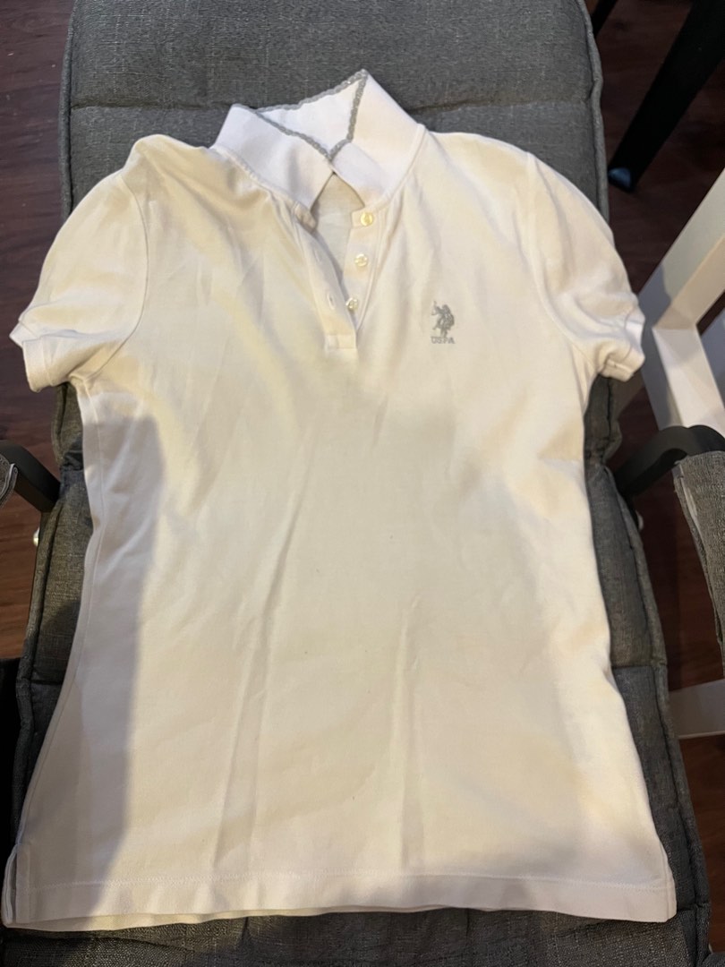 USPA White polo shirt, Women's Fashion, Tops, Shirts on Carousell