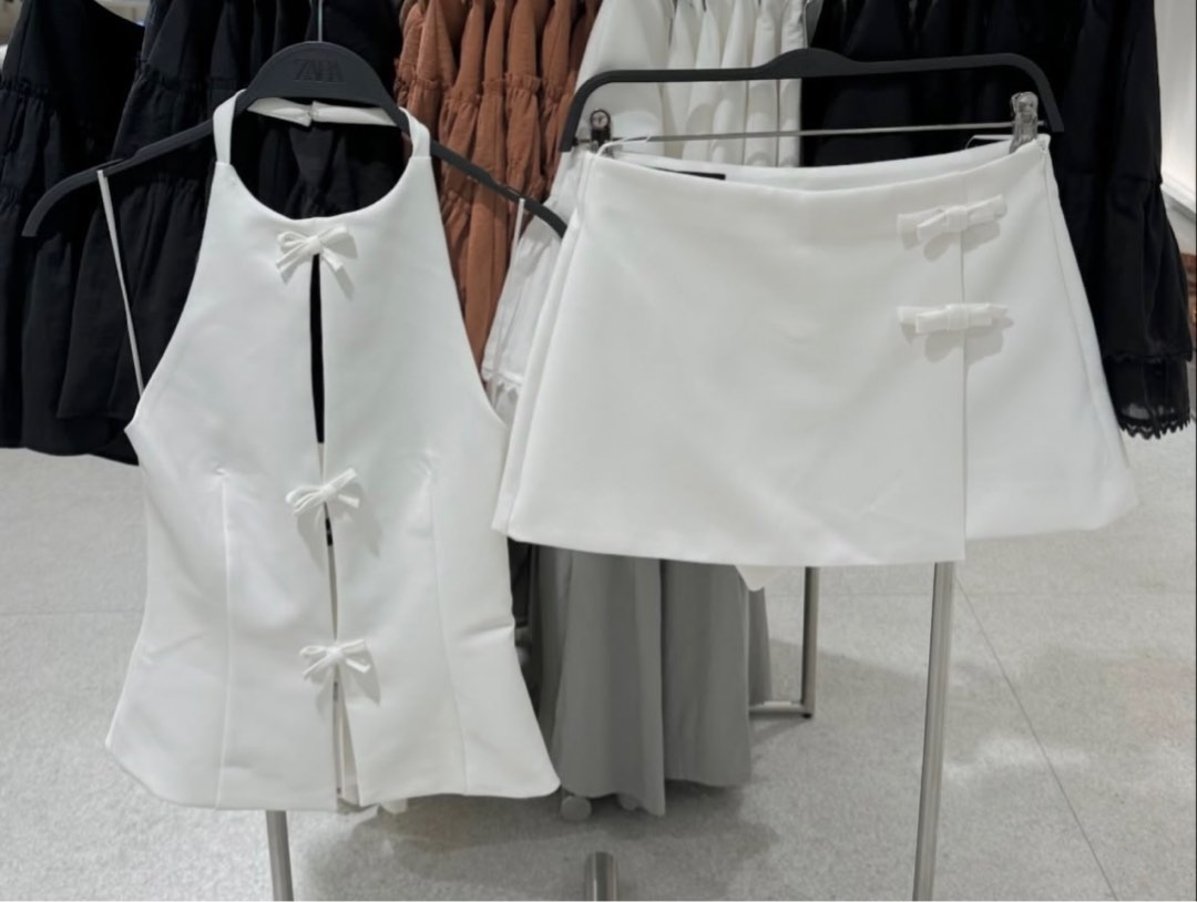 Zara white ribbon tie coords, Women's Fashion, Dresses & Sets, Sets or ...