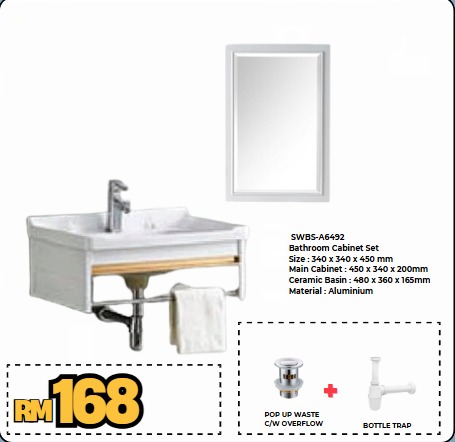 BASIN CABINET SET , BASIN BASUH TANGAN , CABINET , MIRROR, FREE WATER ...