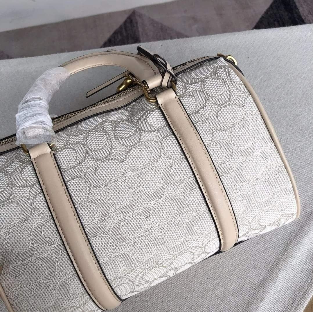 Coach CA117 Ruby Top Zip Satchel 25 in Ivory Signature Textile Jacquard ...