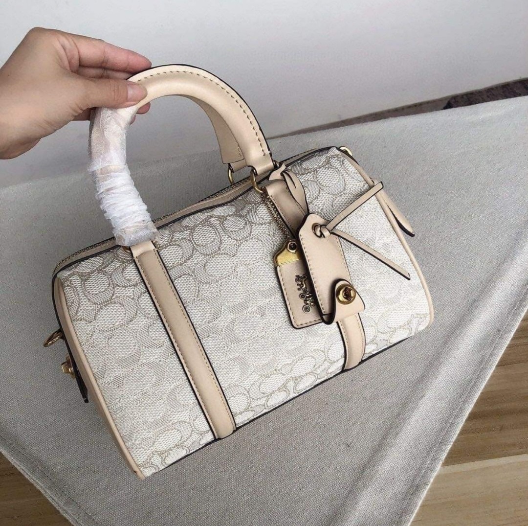 Coach CA117 Ruby Top Zip Satchel 25 in Ivory Signature Textile Jacquard ...