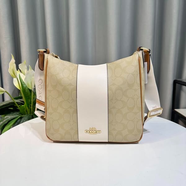 Coach Ellie File Bag In Signature Canvas With Stripe Light Khaki/Chalk ...