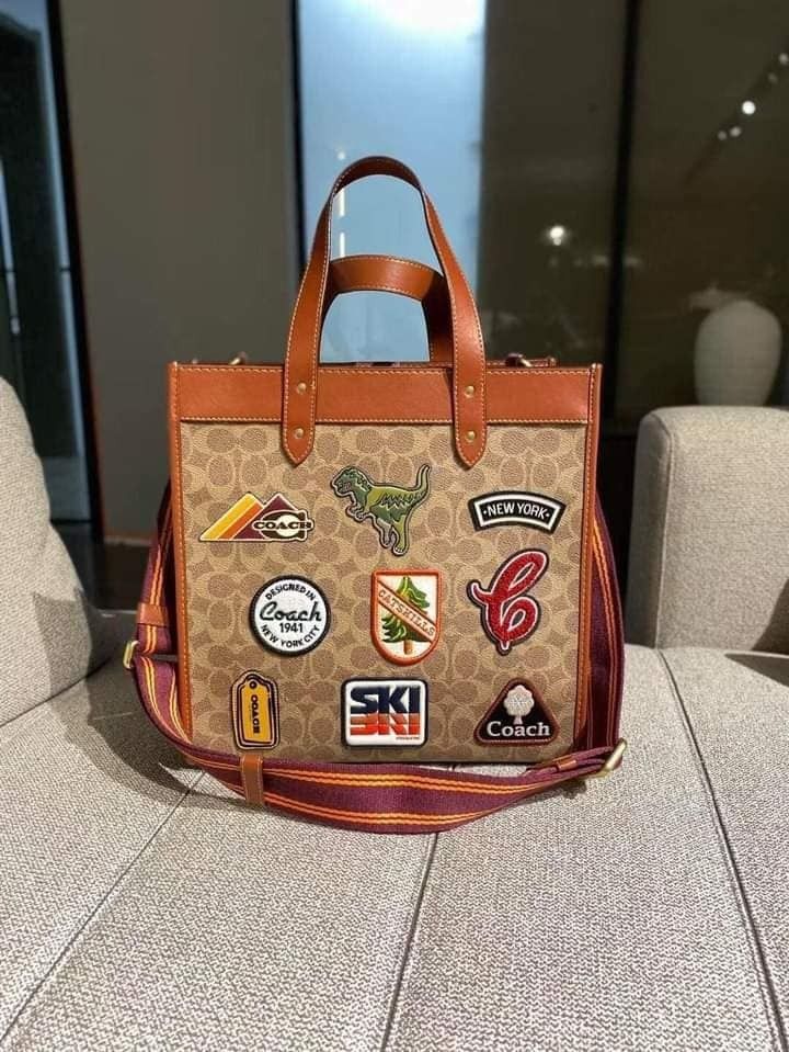 Coach Field Tote In Signature Canvas With Patches C6846, Luxury, Bags ...