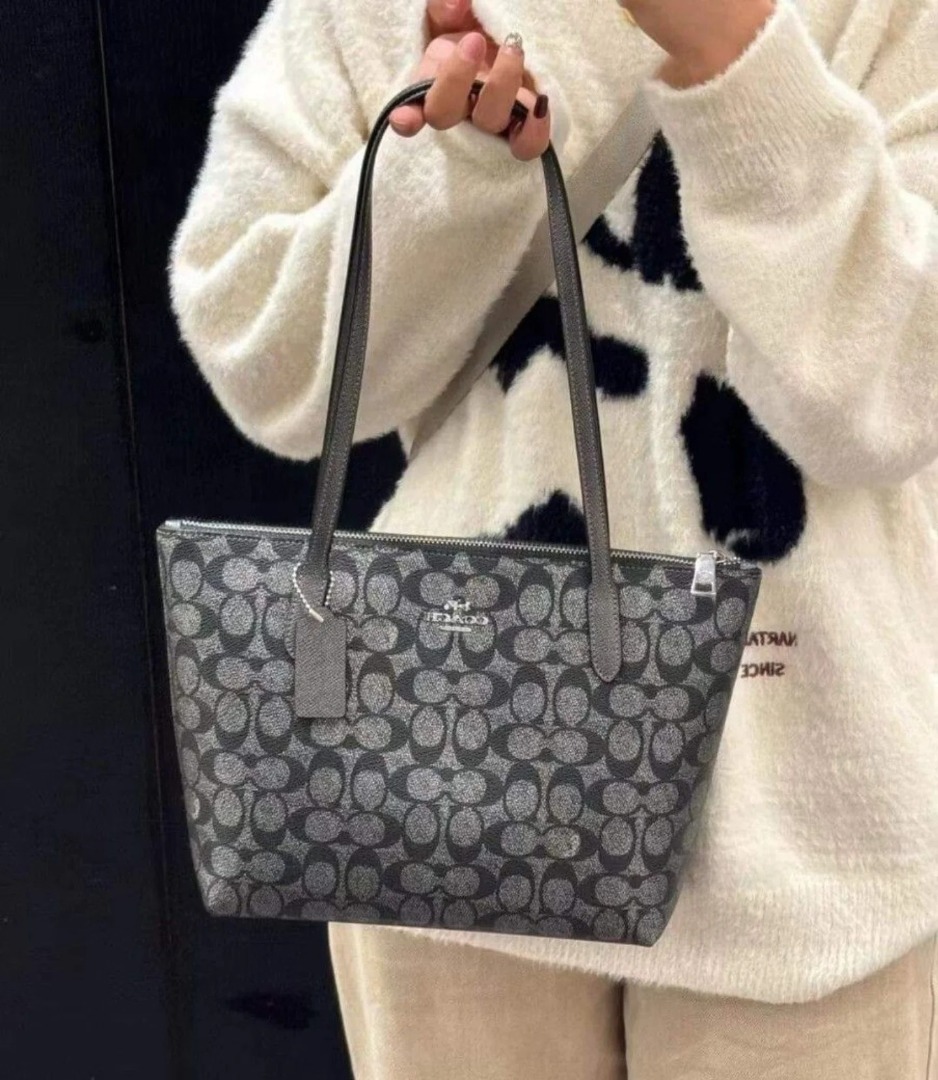 Coach Fiona Small Zip Tote Bag In Signature Canvas CW396 - Gunmetal ...