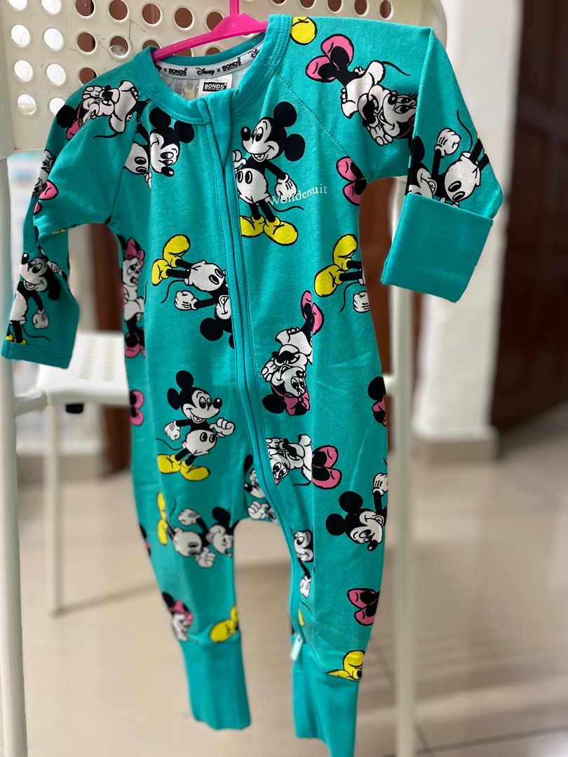 Disney x Bonds Wondersuit Mickey Minnie Teal (0-3m), Babies & Kids ...