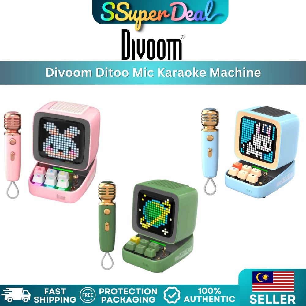 Divoom Ditoo Mic Portable Bluetooth Speaker with mic Pixel Art Game Karaoke, Audio, Soundbars ...
