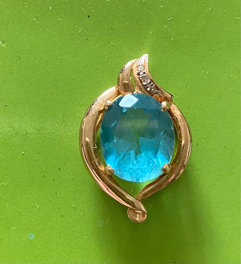 Genuine precious stone blue topaz diamonds set in 18k gold pendant ...