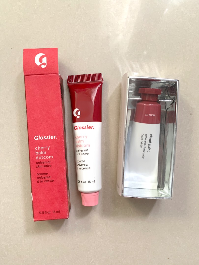 Authentic Glossier Cherry Balm Dotcom & Glossier Cloud Paint in Storm, Beauty & Personal Care ...
