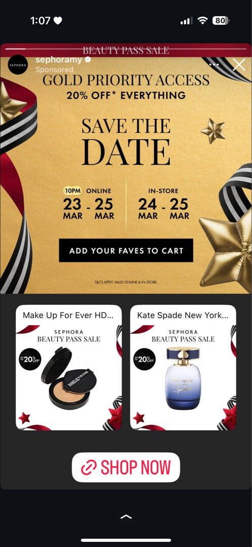 Gold Card Sephora 20% Beauty Pass Sale March 2025, Beauty & Personal ...