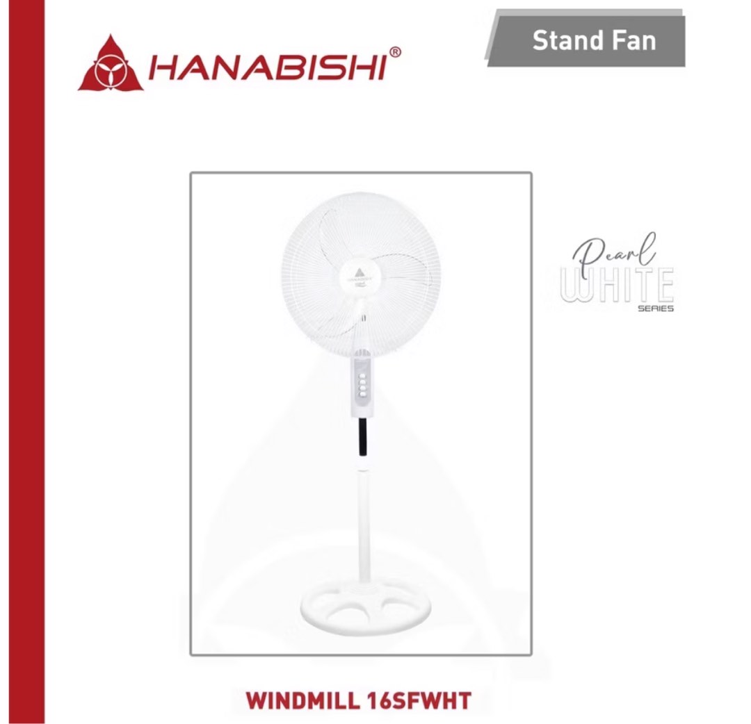 Hanabishi Windmill Stand Fan 16" Pearl White Series, Furniture & Home ...