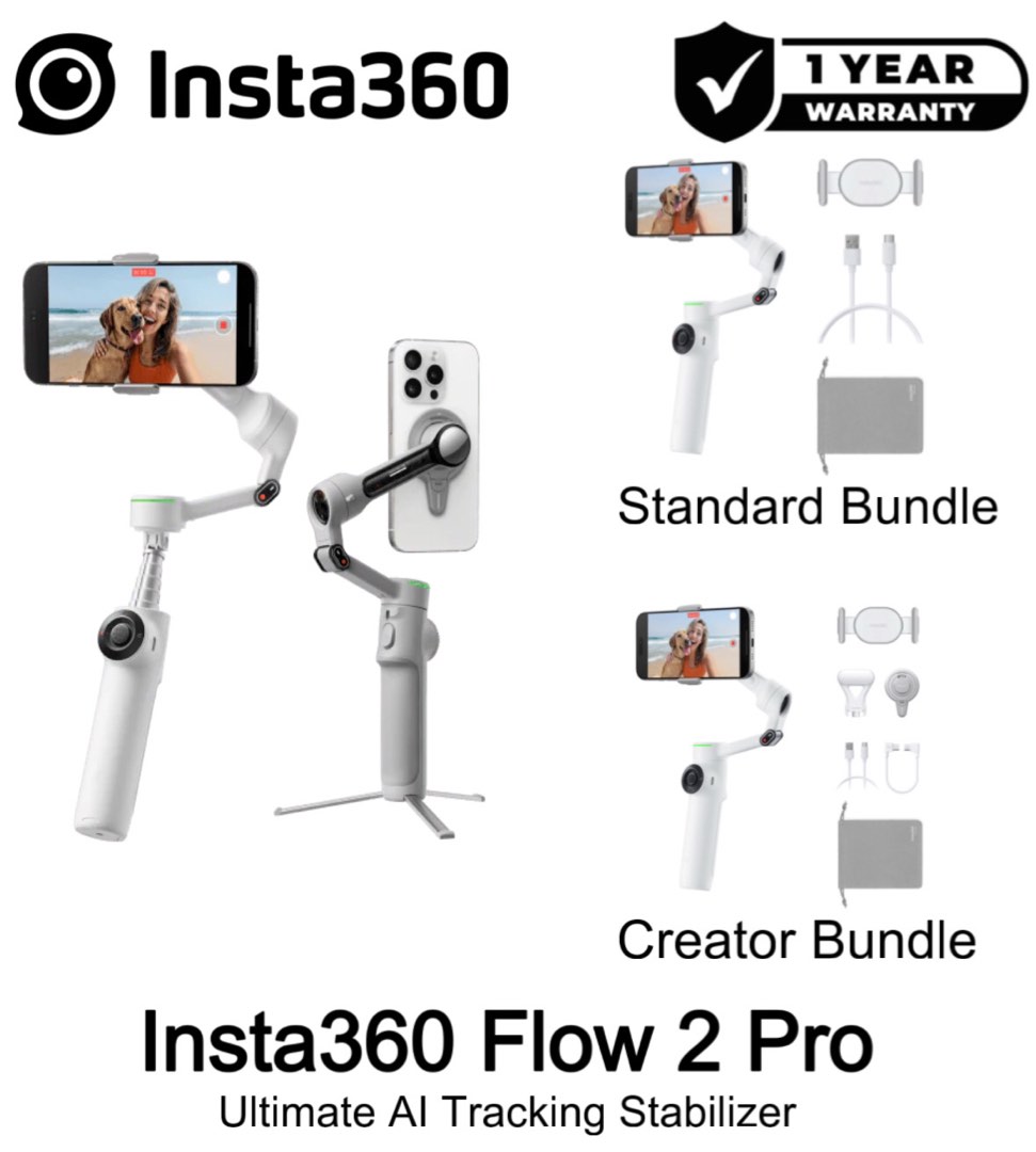 Insta360 Flow 2 Pro Ultimate AI Tracking Stabilizer Standard Bundle or Creator Bundle ...