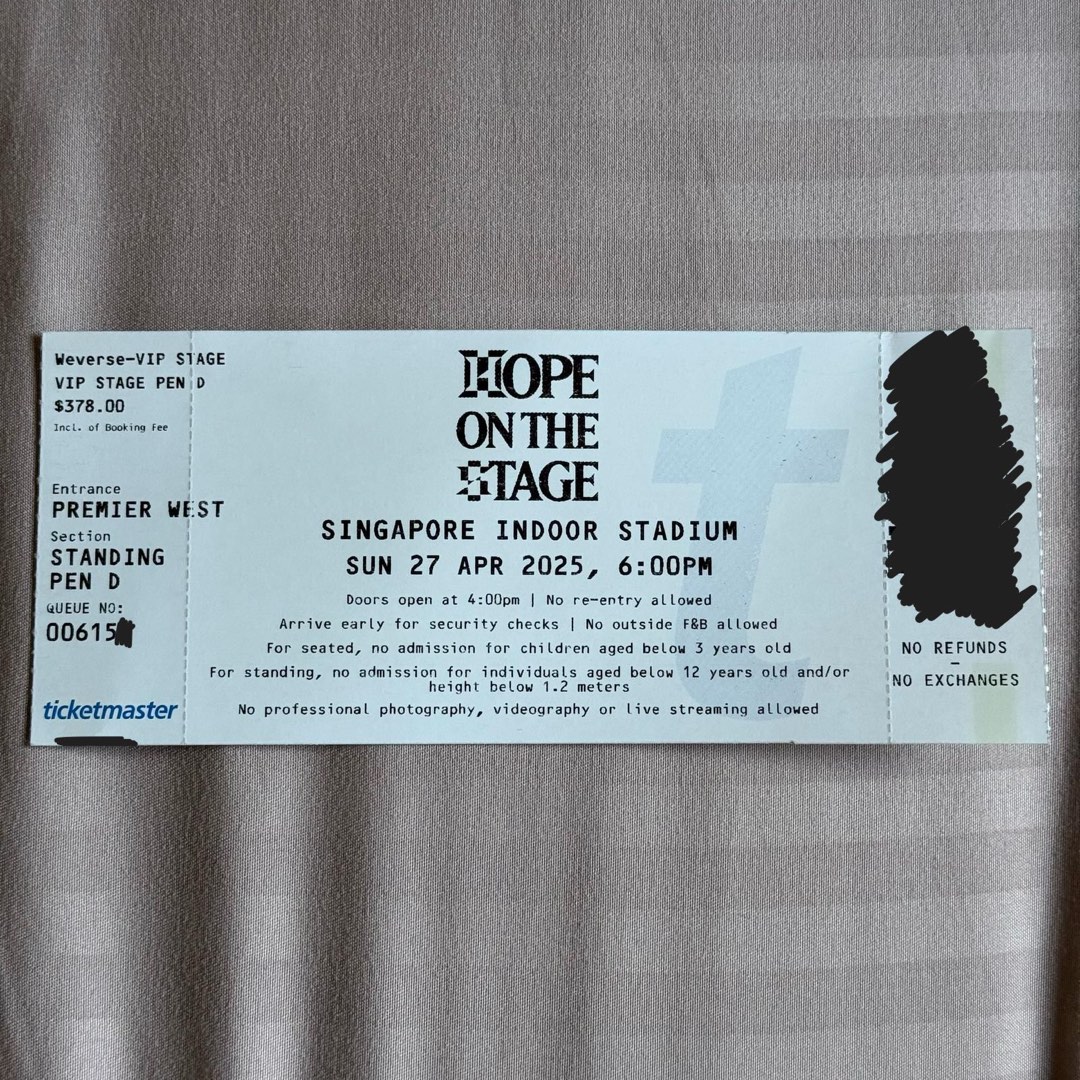 J-hope Hope on the stage World Tour in Singapore VIP Stage Standing Pen ...