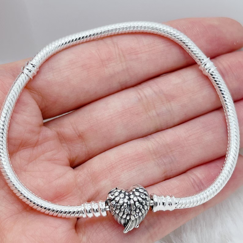 Pandora heart wings clasp snake chain bracelet 593680C01, Men's Fashion ...