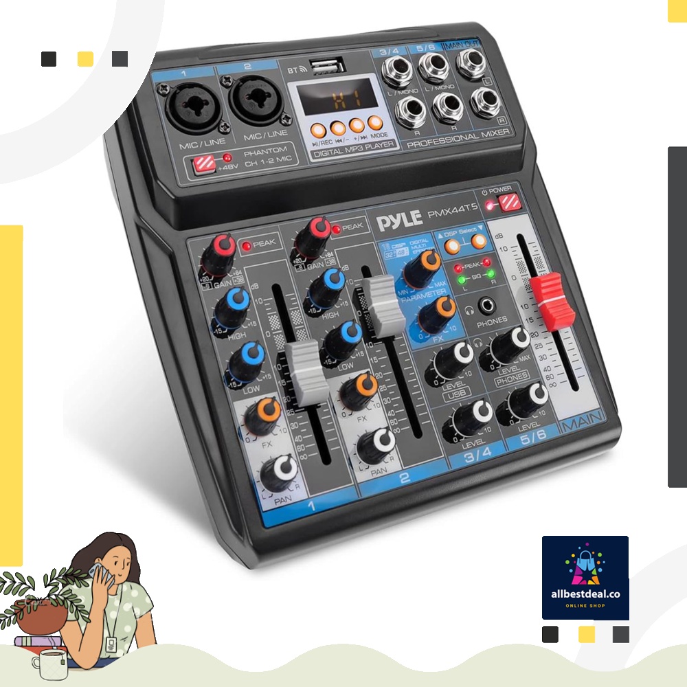 Pyle Professional Wireless DJ Audio Mixer - 6-Channel Bluetooth ...