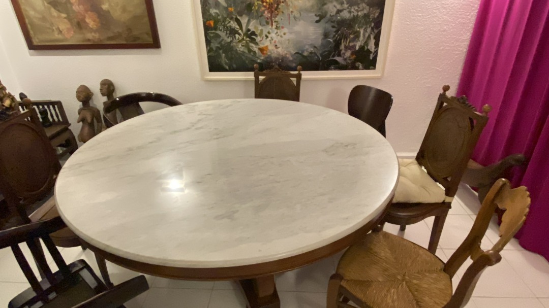Round marble top table with Indonesian wood frame, Furniture & Home ...