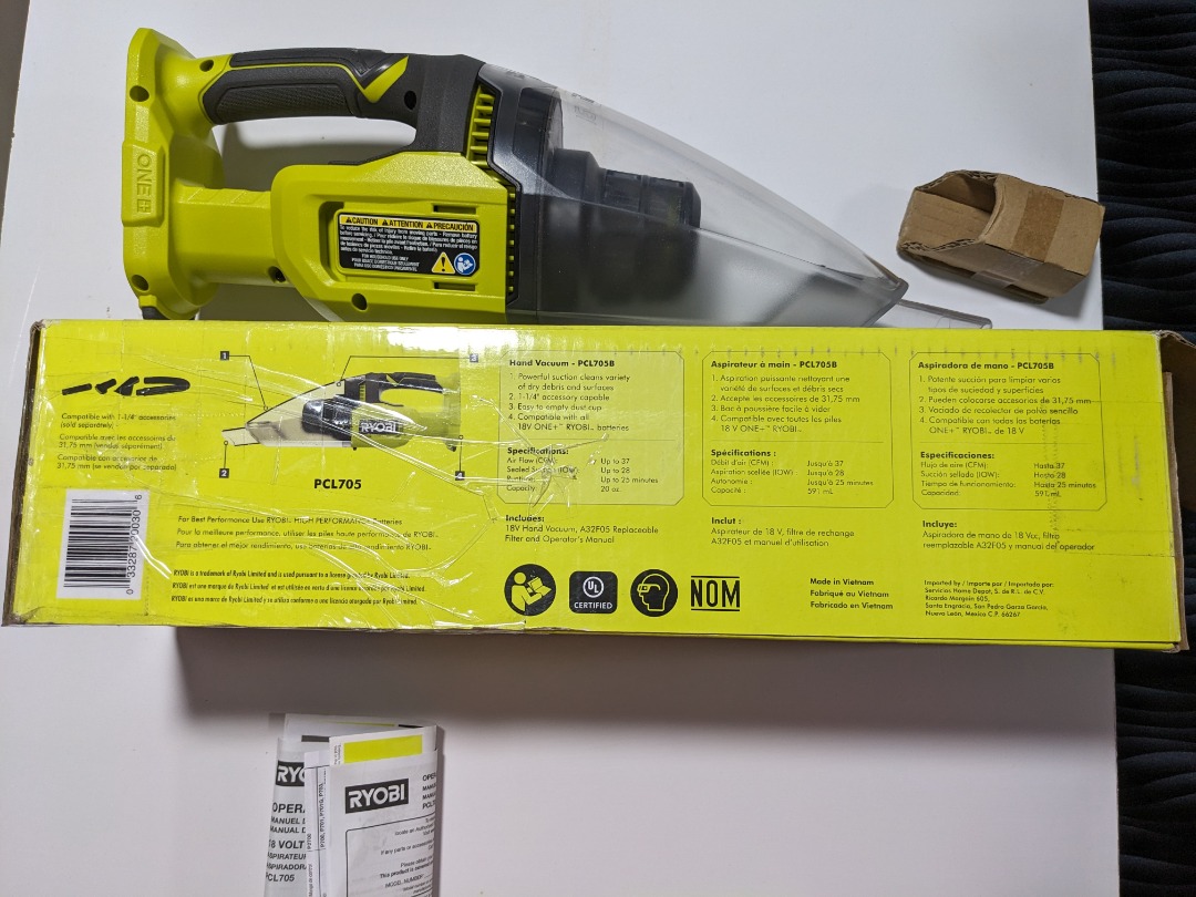 Ryobi ONE 18V Cordless Multi-Surface Handheld Vacuum Tool Only (PCL705B ...