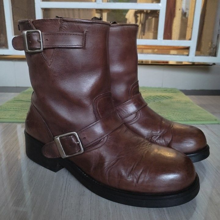 SNIPE Engineer Boots Harness Buckle Dark Brown Leather Biker Motor ...