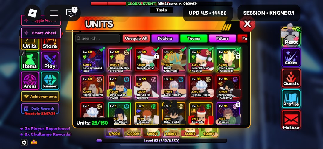 Stacked 7 Monarch Account with Gogeta/Rogita Anime Vanguards Roblox ...