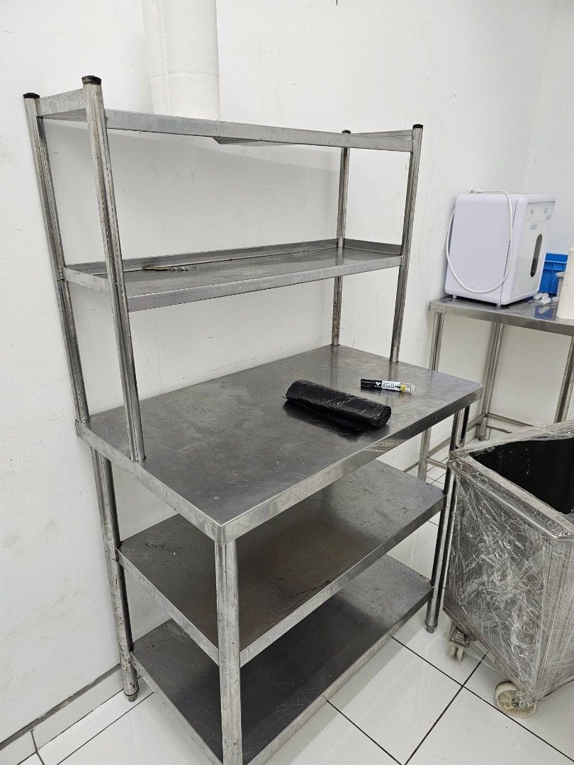 Stainless steel work table and sink with garbage chute, Furniture ...