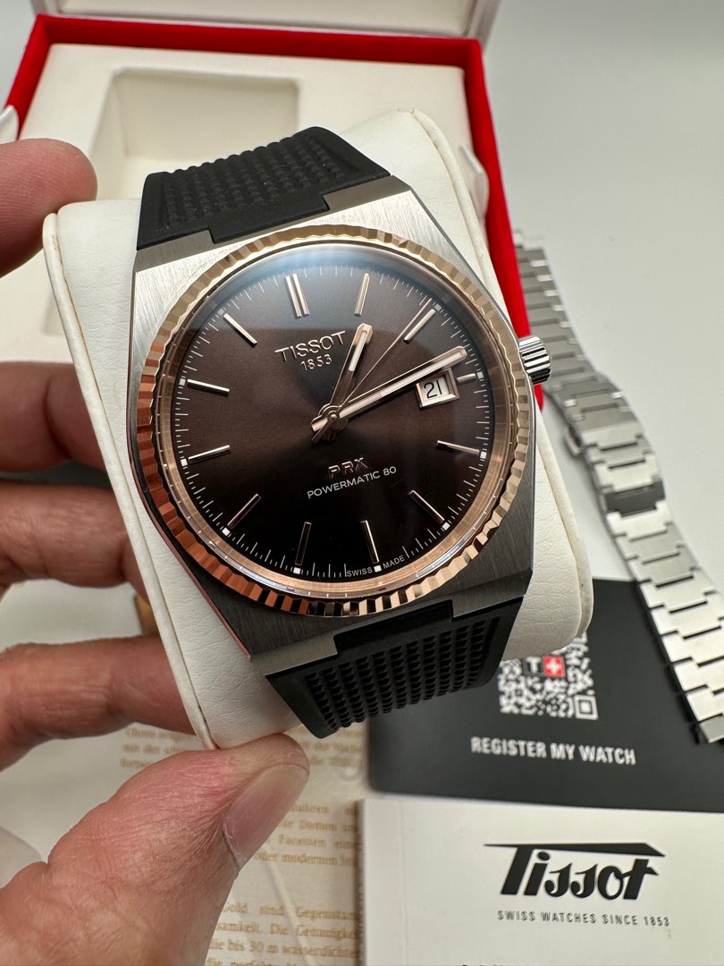 Tissot PRX Automatic 40mm Solid 18k Rose Gold Bezel Free Genuine Rubber ...
