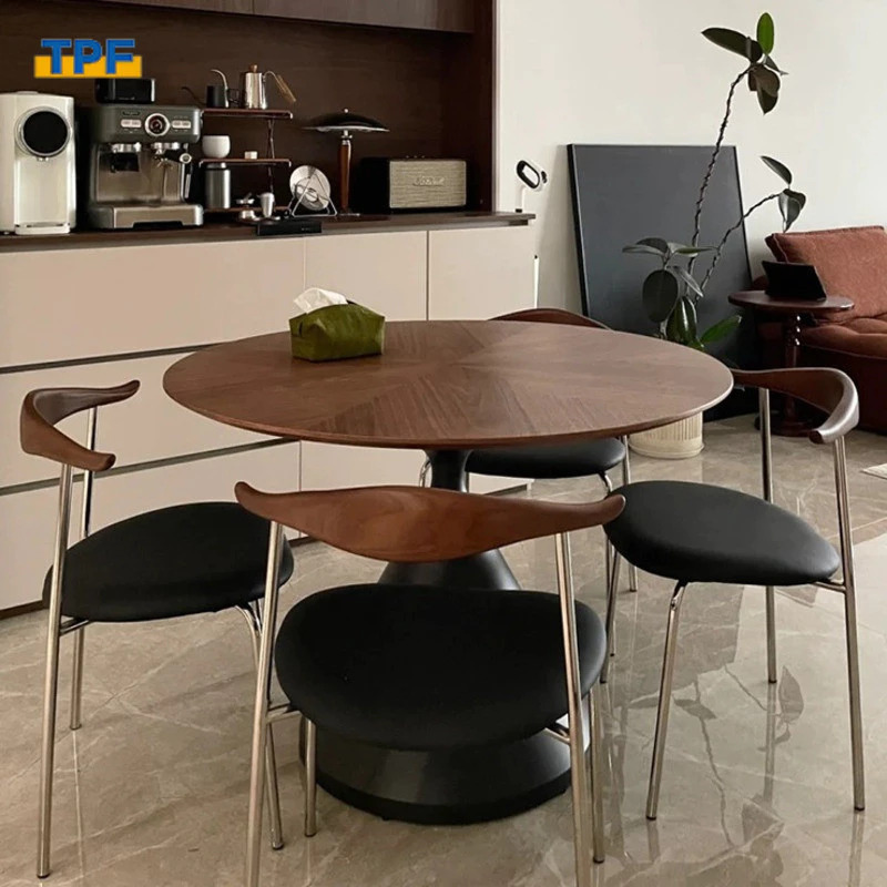 TPF Dining Table Walnut Wood And Chair Home Use Small-Sized Mid Ancient ...