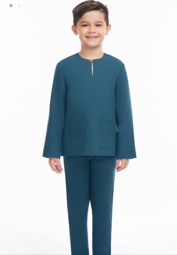 Wanzar Baju Melayu Teluk Belanga Hilmaan Teal Blue, Babies & Kids ...