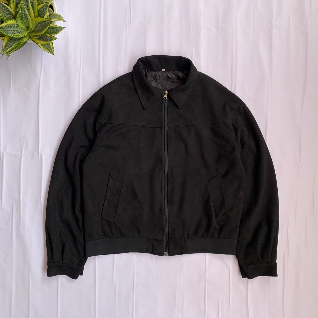 WORK JACKET HITAM SUEDE, Fesyen Pria, Pakaian , Atasan di Carousell