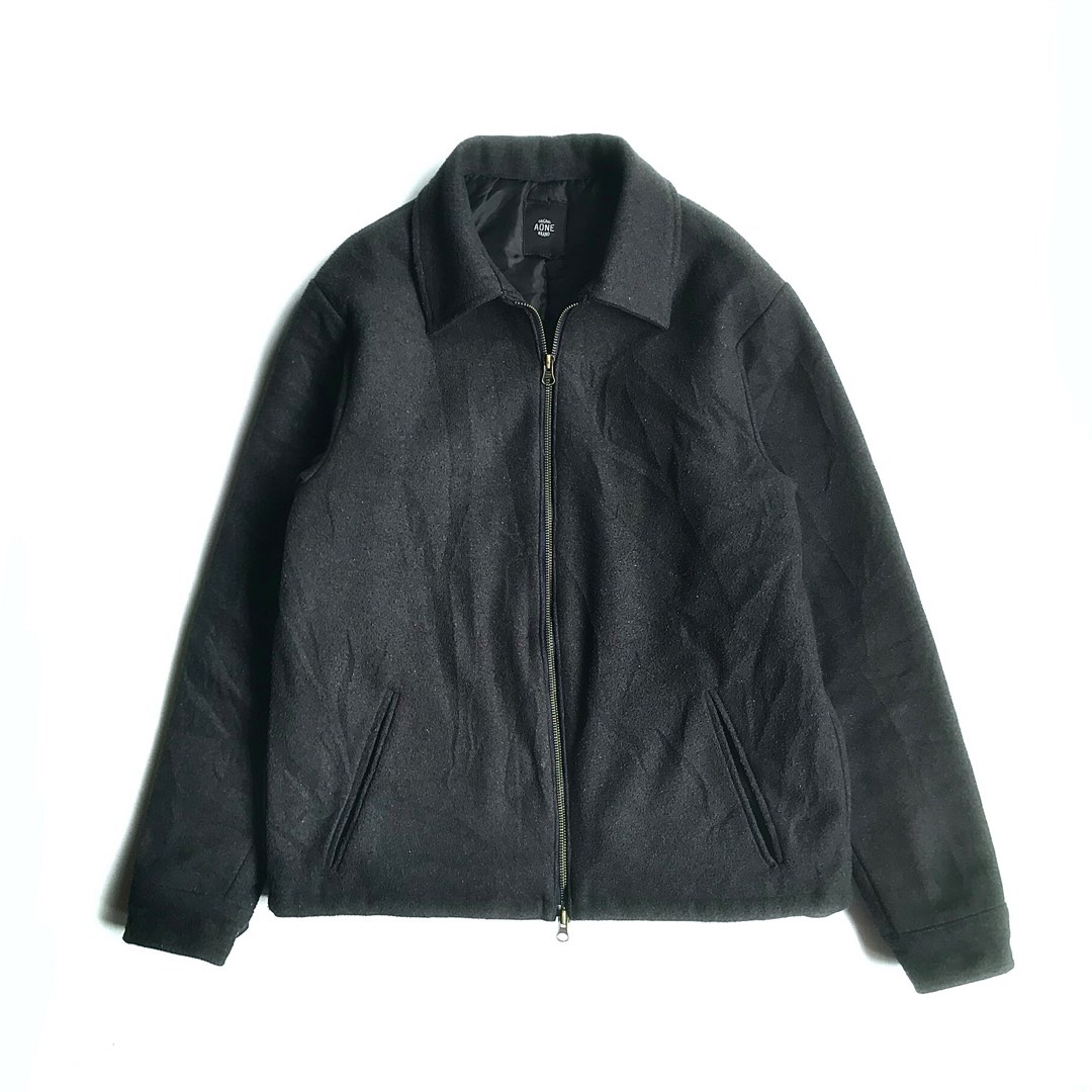 Work Jacket Wool AONE Dark Grey Size On Tag M Boxy Fit, Fesyen Pria ...
