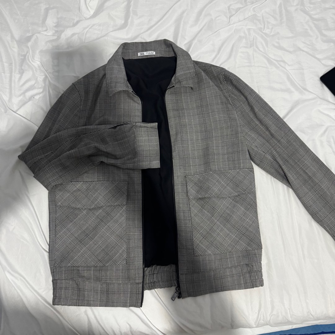 ZARA OUTER JAS JACKET JAKET AVU HITAM BLACK GREY KNOT HANGAT DINGIN ...
