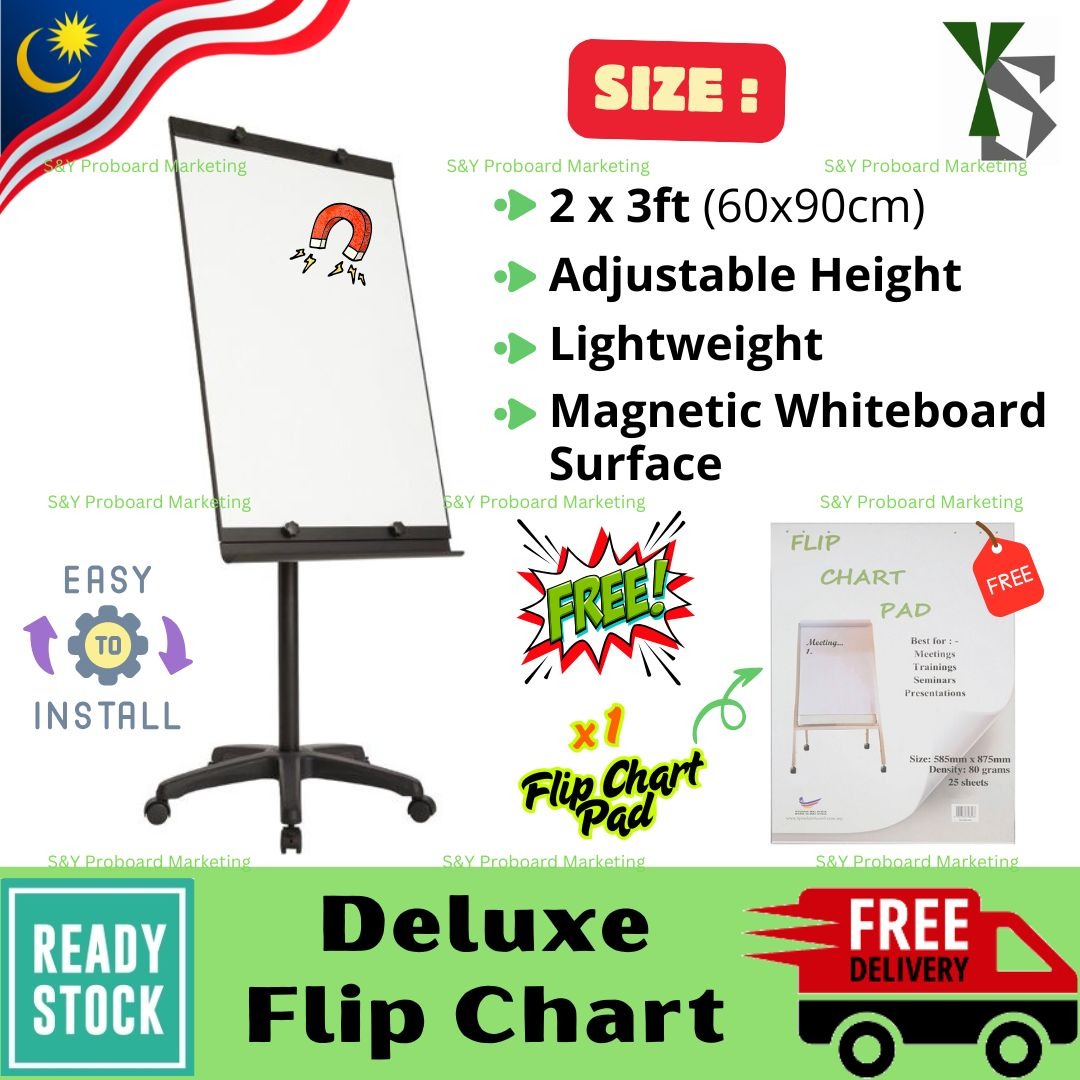 Deluxe Flip Chart 2x3 ft Magnetic Whiteboard Free Flipchart Pad White ...