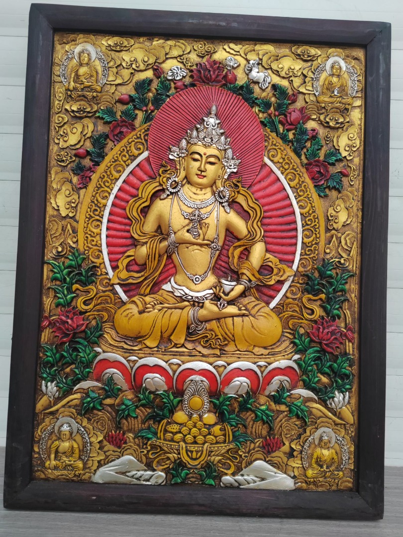 Old Tibetan wooden frame Tibetan Buddhist hanging screen thangka ...